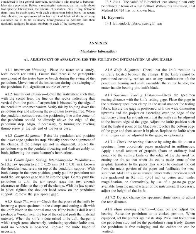 ASTM D1424 Standard Test Method for Tearing Strength of Fabric by ...