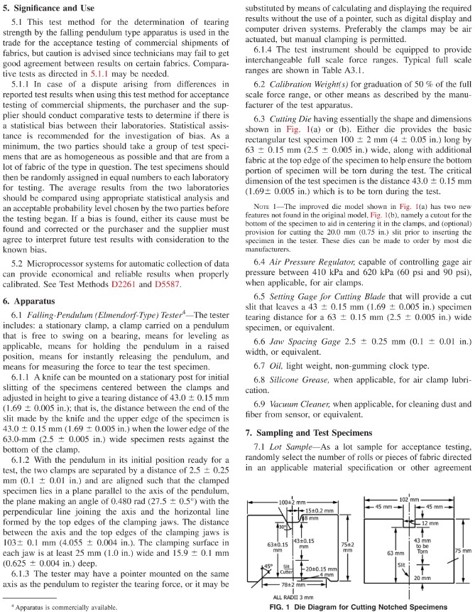 ASTM D1424 Standard Test Method for Tearing Strength of Fabric by ...