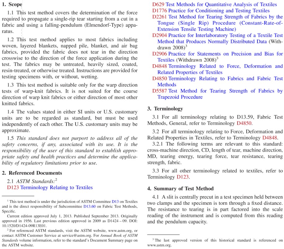 ASTM D1424 Standard Test Method for Tearing Strength of Fabric by ...